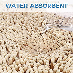 EGYPHY Luxury Chenille Bathroom Rug 20 x 32 Extra Soft and Absorbent Bath Rug Non Slip Shaggy Bath Mat Plush Washable Carpet Mats for Tub Shower, Bathtub and Bath Room-Camel