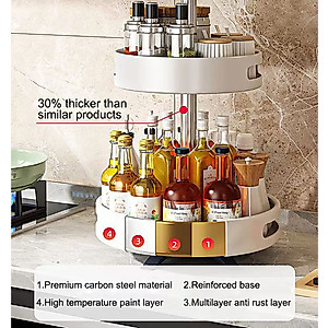 BULTIWEUD 2 Tier Lazy Susan Turntable Spice Rack Organizer Food Storage Container for Kitchen Cabinet, Spinning Organizer for Spices,Condiments,White