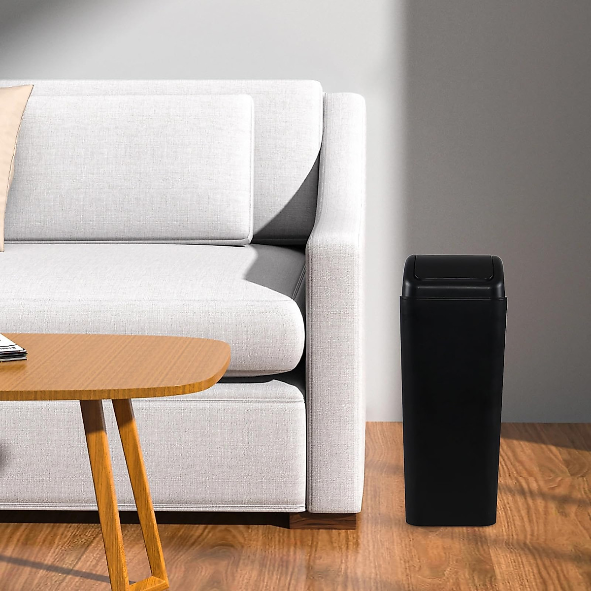 Hayixia 2-Pack 14 Liter Plastic Trash Can with Swing Lid, Swing Top Garbage Can, Slim Trash Cans, Black