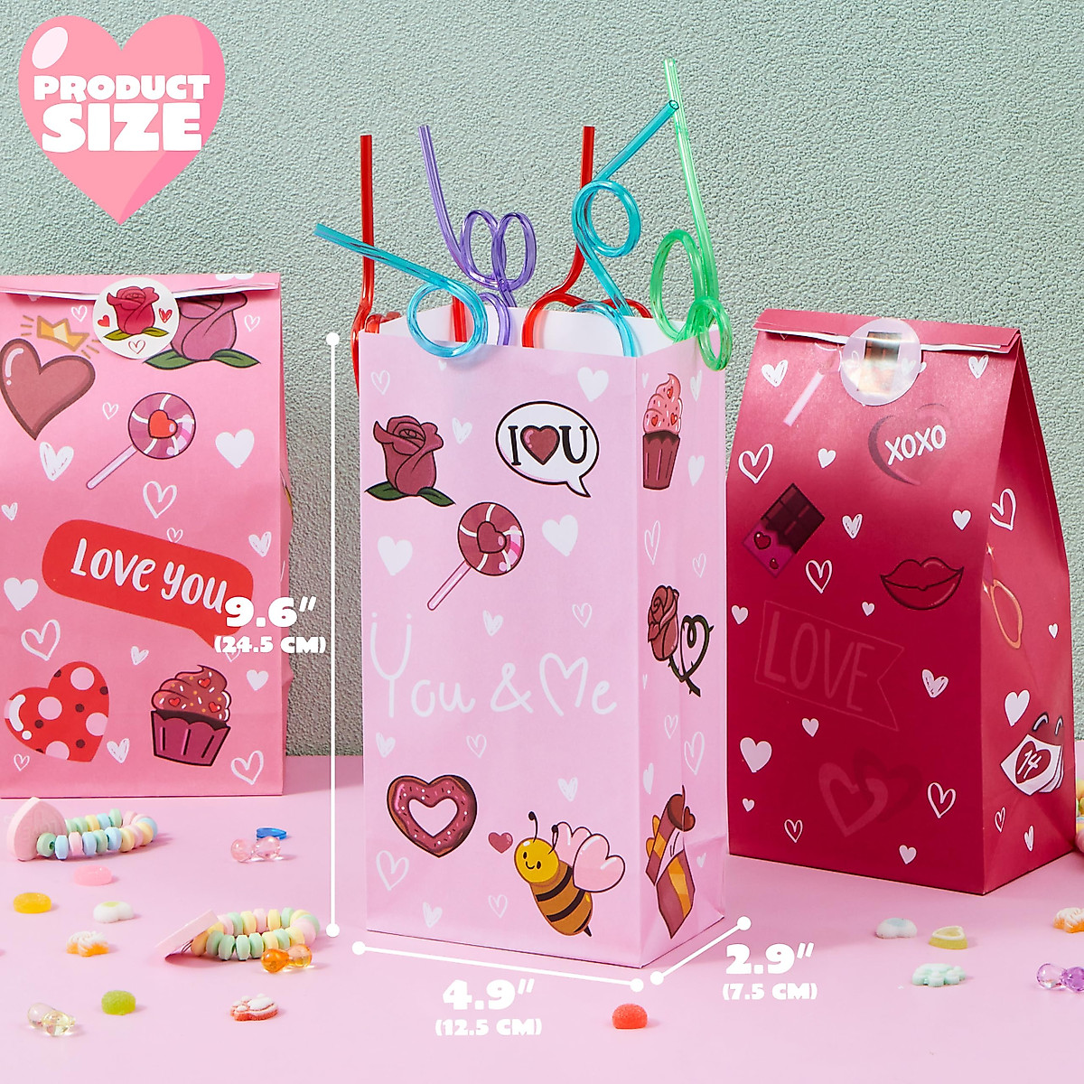 JOYIN 72 Pcs Valentines Day Paper Gift Bags 5x9.4 inch, Valentines Candy Bags, Goodie Bags for Valentine’s Day Party Favors Funny Gift Exchange Novelty Gift Giving Gift Wrapping