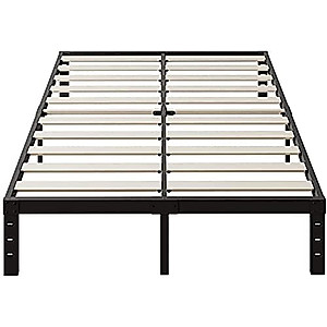 ZIYOO Queen Size Bed Frame, 3" Extra Wide Wood Slats with Better Support for Mattress,14 Inch High, No Box Spring Needed, Noise Free, Easy Assembly