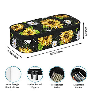 Sunfower Pencil Case High Capacity Floral Pen Pouch for Teen Girls Boys Durable Pencil Box Designed Pen Bag for Men Women with Zipper