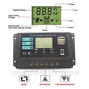 YYQTGG PV Charging Controller, 12V 24V Less Interference 5V 3A USB Output Solar Panel Controller for Lithium Battery(30A)Solar Charger Controller Intelligent Regulator