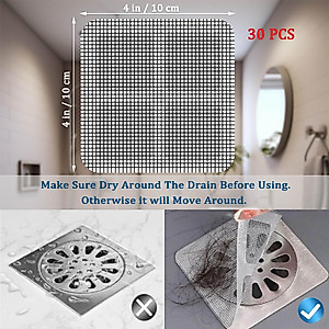 30 PCS, 4" x 4" Disposable Shower Drain Cover Hair Catcher Shower Drain Mesh Stickers for Bathroom, Laundry, Bathtub, Kitchen, and Sink - Effective for Human and Pet Hair