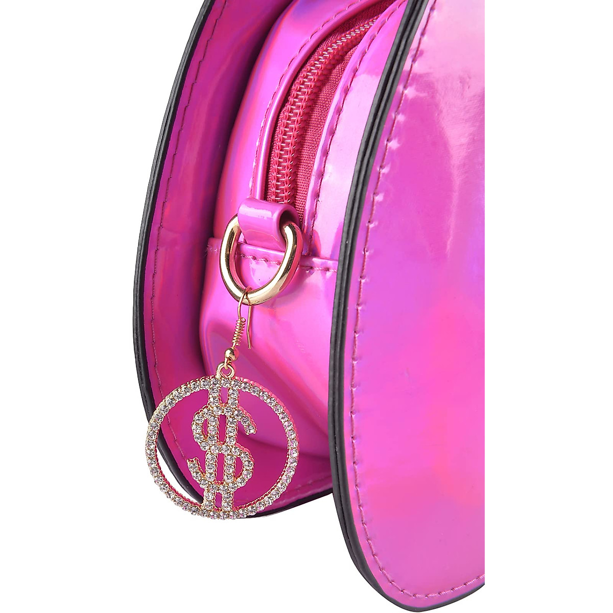 Women's PU Hologram Laser Money Bag Design Purse Handbags Cross-Body Messenger Shoulder Bag A-pink