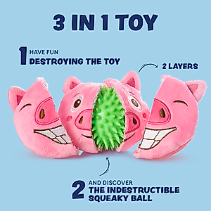 ZENAPOKI Dog Toys for Aggressive Chewers (3in1) - Squeaky and Interactive - for Medium Dogs, Large & Small Breeds - Puppy Teething Chew Toy - Juguetes Perros - Pink
