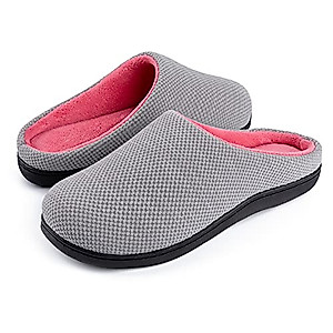 RockDove Women's Birdseye Knit Memory Foam Slipper, Size 9-10 US Women, Grey/Pink