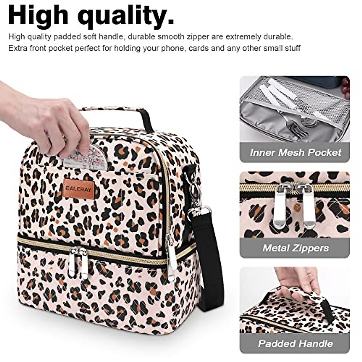 BALORAY Lunch Bag Women Men, Double Deck Lunch Box Insulated Lunch Bag for Adults Work Office Picnic, Leakproof Cooler Bag with Adjustable Shoulder Strap