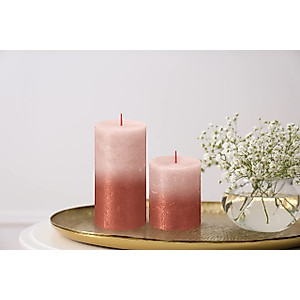 BOLSIUS 4 Pack Misty Pink/Amber Sunset Rustic Metallic Pillar Candles - 2.75 X 3.25 Inches - Fine European Quality - includes Natural Plant-Based Wax - Unscented Dripless Smokeless 35 Hour Candles