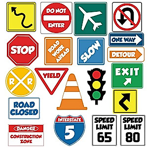 IARTTOP Road Signs Wall Decal, Traffic Sign Wall Stickers, Stop Street Transportation Signs Vinyl Wall Decals for Kids Bedroom Classroom Playroom Nursery Wall Decoration