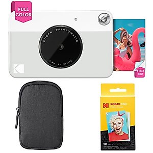 KODAK Printomatic Full-Color Instant Print Camera Starter Bundle + Carrying Case + Zink 20pk Photo Paper - Colorful Photos On 2x3 Sticky-Back Paper - Fun Gift for Birthday Christmas Holiday - Grey