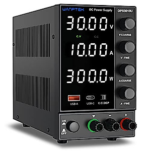 DC Power Supply Variable, Adjustable Switching Regulated Power Supply (30 V 0-10A) with Encoder Coarse & Fine Adjustments Knob, Beach Power Supply with USB & Type-C Quick-Charge Interface