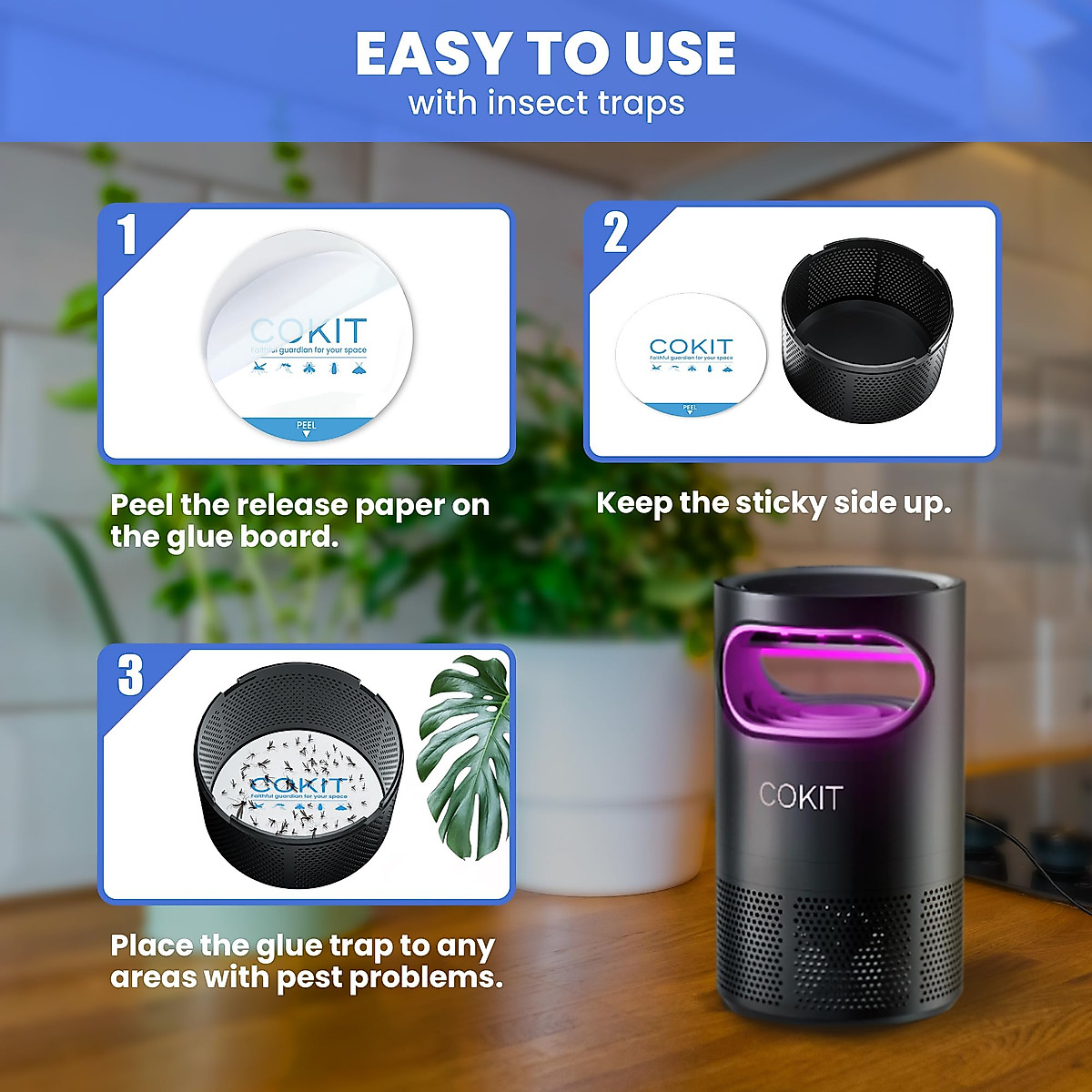 COKIT 12-Pack Glue Pads for Flying Insect Traps, Sticky Glue Boards Refill for Gnats, Mosquitoes, and Fruit Fly Catchers, Indoor Replacement Cards (4.0 Inches)