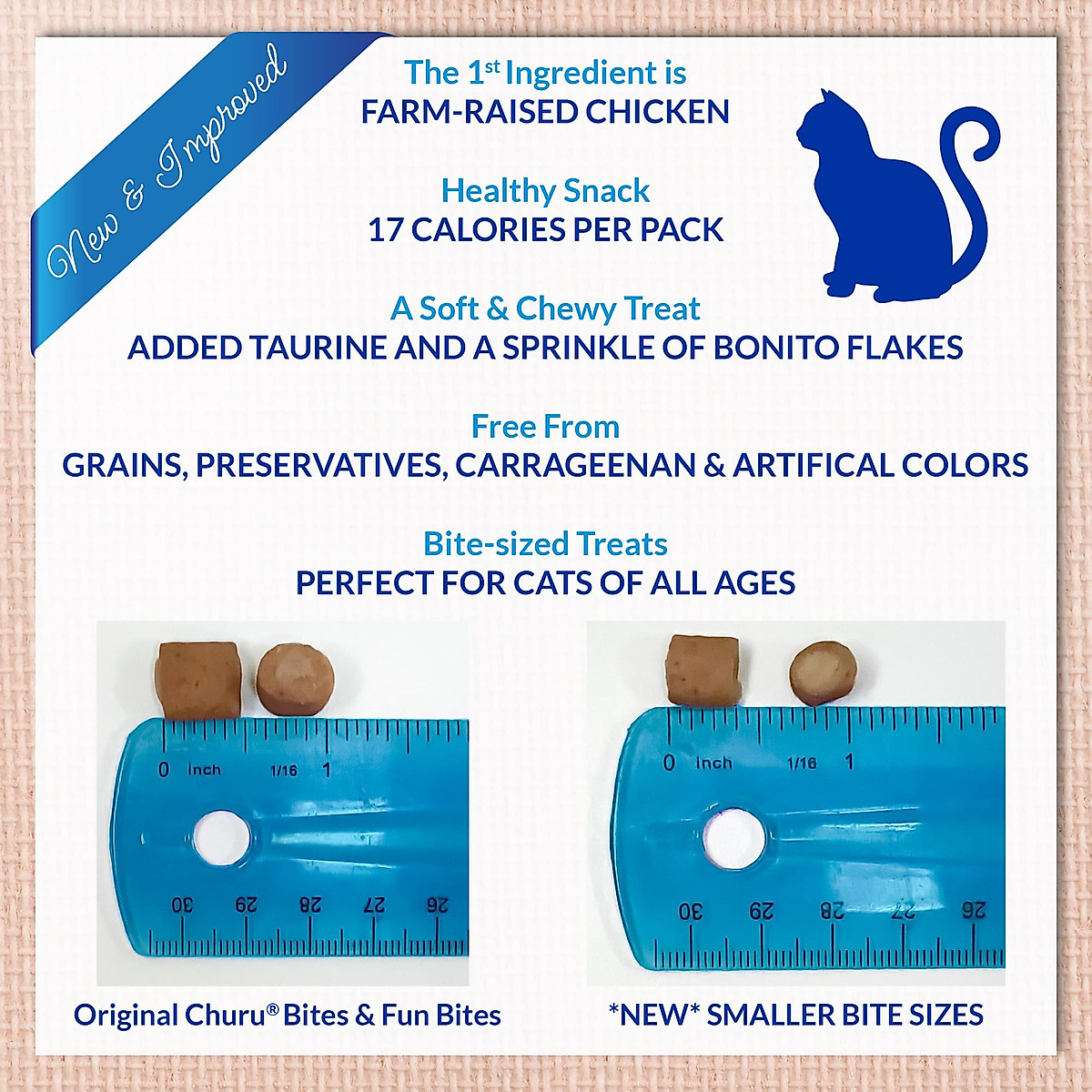 INABA Churu Fun Bites for Cats, Soft & Chewy Baked Chicken Wrapped Filled Cat Treats with Taurine, 0.42 Ounces Each Tetra, 18 Tetras (3 per Bag), Chicken Recipe
