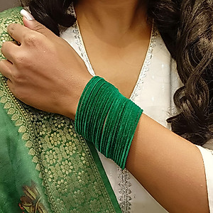 Efulgenz Indian Bangles Set Bollywood Plain Metal Velvet Bangle Bracelets Costume Jewelry for Women