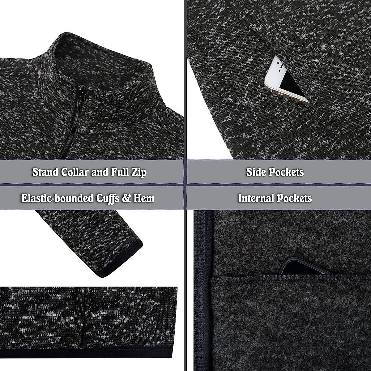 Dolcevida Zip Up Sweaters For Women Fleece Zip Up Speckled Jacket with Pockets (Black Mix, M)