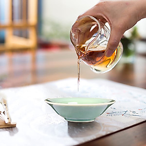 DOITOOL Chinese Sake cup Ceramic Sake Tea Cup Cyan Clay Creative Embossed Celadon Tea Cup Porcelain Bowl, Color Change, Plant Pattern Tableware Wide Mouth Tea Bowl(Random Embossed Pattern)