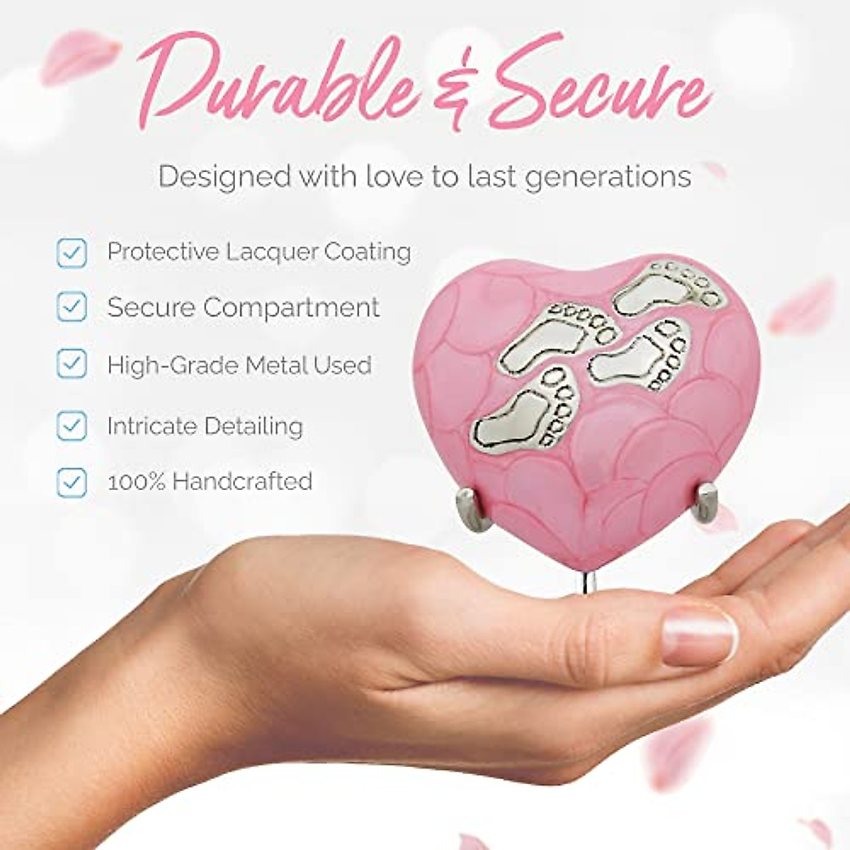 Small Heart Urn for Baby Ashes - Pink Heart Cremation Urn for Baby Girl - Small Urn with Box & Stand - Heart Shaped Urn for Ashes - Small Keepsake Urn Heart - Mini Urn for Infants & Children