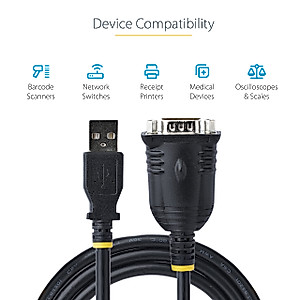 StarTech.com 3ft (1m) USB to Serial Cable, DB9 Male RS232 to USB Converter, Prolific IC, USB to Serial Adapter for PLC/Printer/Scanner/Switch, USB to COM Port Adapter, Windows/Mac (1P3FP-USB-SERIAL)