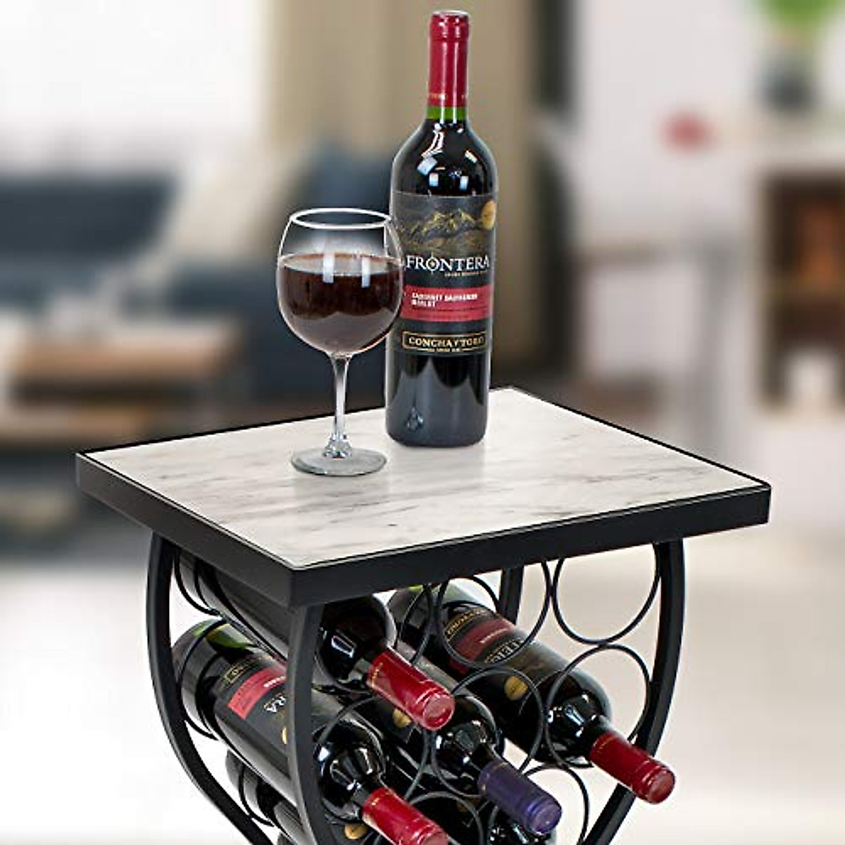 Sorbus Wine Rack Console for Home Bar - Mini Wine Stand with Faux White Marble Table Top - Durable Metal Freestanding Wine Storage Cabinet Shelf - Wine Racks Free Standing Floor Holds 11 Wine Bottles