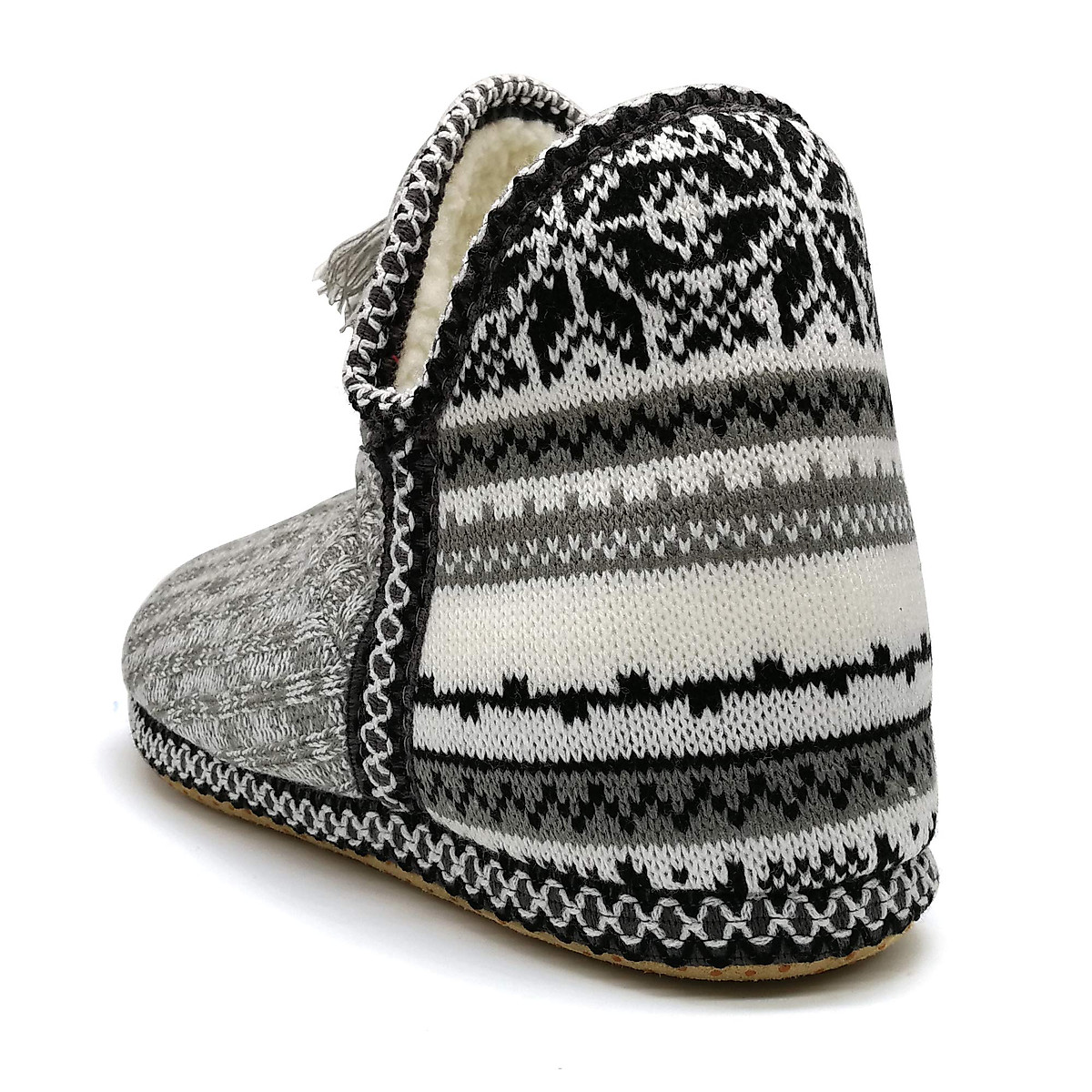 GPOS Women's Cashmere Knit House Slipper Booties Cotton Quilted Warm Indoor Ankle Boots Grey