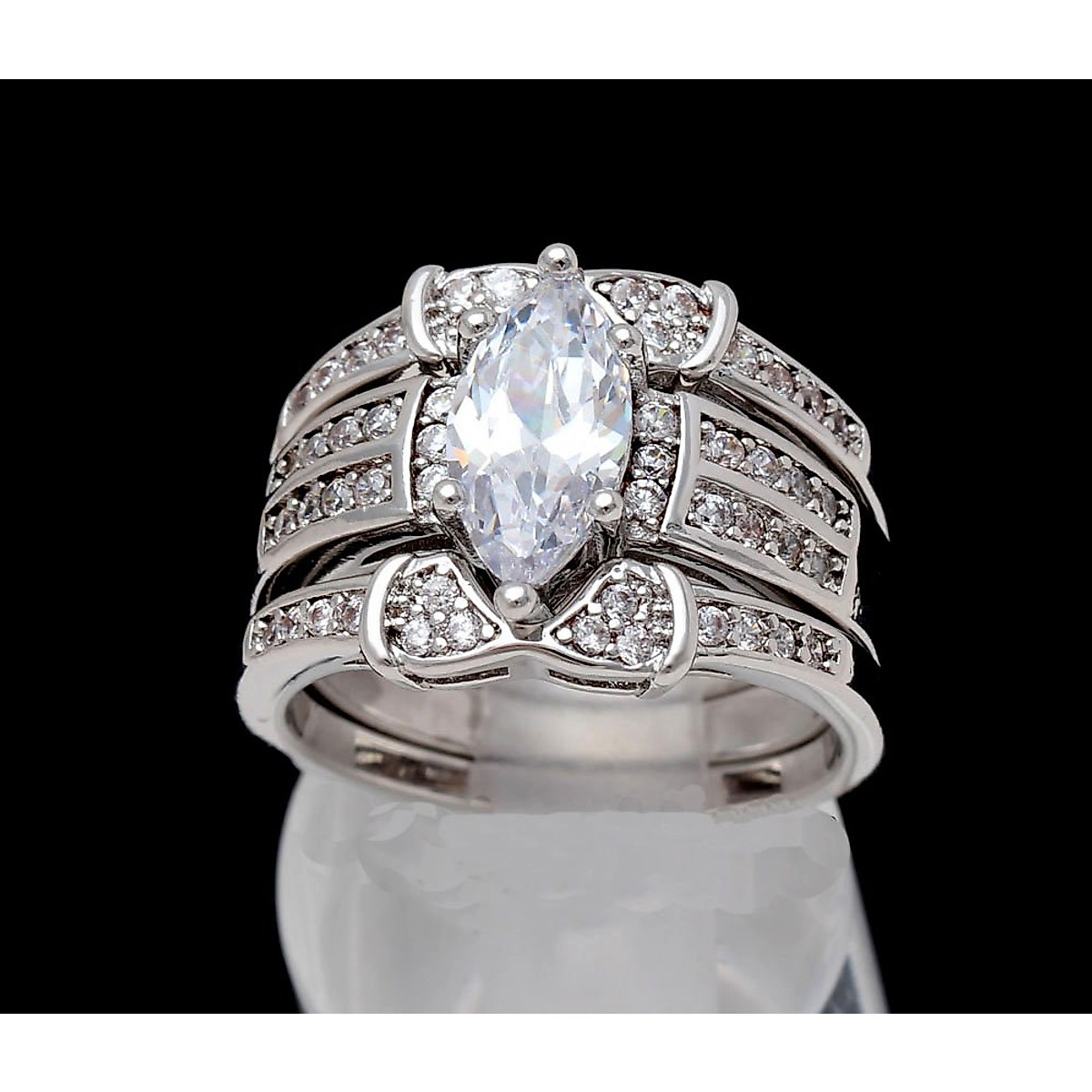 Ginger Lyne Collection Three Ring Bridal Engagement Ring Wedding Band Set Size 7