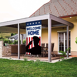 Welcome Home Banner Backdrop Photo Booth Props Soldiers Stars Airman Theme Decor for Kids Teens United State American Military Veteran Retired Going Away Party Flag Favors Supplies Decorations