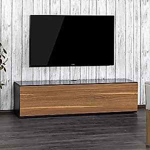 SONOROUS ST-160 Premium TV Stand for Living Room - Luxury Wood & Glass TV Console with 6 Shelves - Modern TV & Media Furniture with Hidden Wheels - Black TV Table Support up to 75" - Walnut Wood Cover