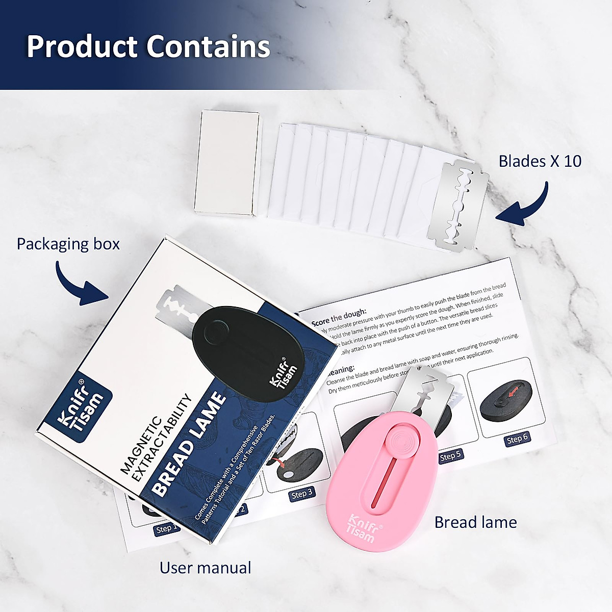 KNIFRTISAM Extractable & Magnetic Bread Lame Dough Scoring Tool, Professional Sourdough Scoring Tool for Sourdough Bread Baking & Bread Making Tools 10 Razor Blades- Pink