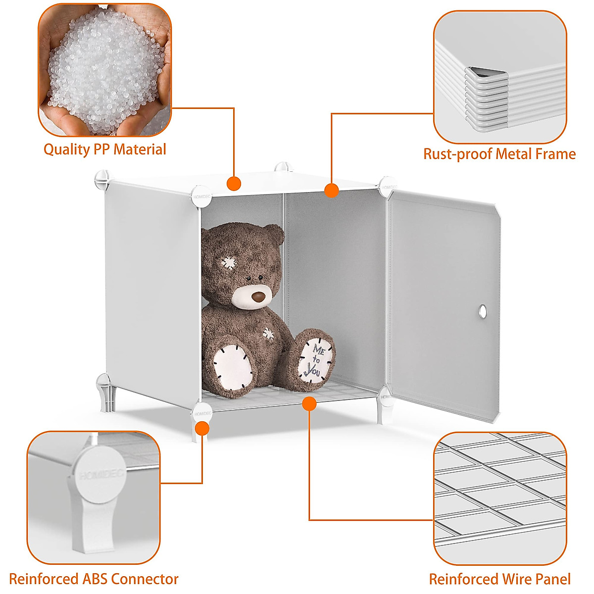 HOMIDEC Cube Storage Organizer, Heavy Duty Portable Closet Wardrobe with Door, 58in Large Closet Organizers and Storage with Hanging Rod for Clothes Yarns Toys Books Tools(20 cube white)