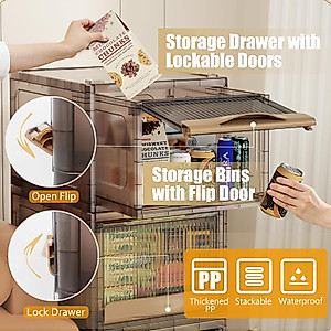 RETRONLY Stackable Storage Drawer Organizer - Plastic Storage Box with Flip Door, Storage Cabinet Drawer for Home, Storage Plastic Nightstand for Bedroom(Drawer, 3 Pack)