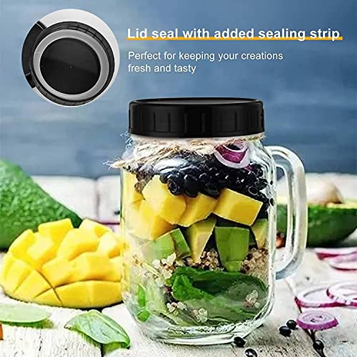 8 Pcs Plastic Mason Jar Lids with Leak-proof Silicone Ring,86mm Reusable Wide Mouth Canning Jar Lids,Plastic Storage Caps for Canning Jars (Black)