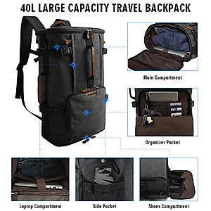 G-FAVOR 40L Travel Backpack, Vintage Canvas Rucksack Convertible Duffel Bag Carry On Backpack Fit for 17.3 Inch Laptop Bag