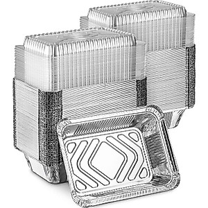 Nicole Fantini 8.75" L x 6.12" W Disposable Oblong Pan with Dome Lids - 2.25 Lb Aluminum Foil Oblong Pans: 100% Recyclable : Perfect for Baking and Roasting : Set of 100