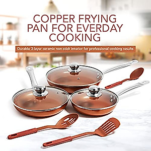 Razab Copper Frying Pan Set with Lids, 8", 9.5" & 11" Frying Pan Set, Nonstick Frying Pan Set, Copper Pans with Lid, Nonstick Skillets w/Lids 8", 9.5" & 11" Copper Pan Set