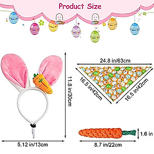 Dog Easter Bunny Costume, 3 Pack Pet Rabbit Ears Headband, Egg Dog Bandana, Carrot Dog Toy Set, Easter Dog Costumes for Small Dogs Cat Puppy Party Apparel Easter Halloween Accessory Headwear