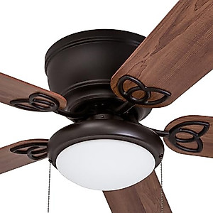 Prominence Home Benton, 52 Inch Traditional Flush Mount Indoor LED Ceiling Fan with Light, Pull Chains, Dual Finish Blades, Reversible Motor - 51429-01 (Bronze)
