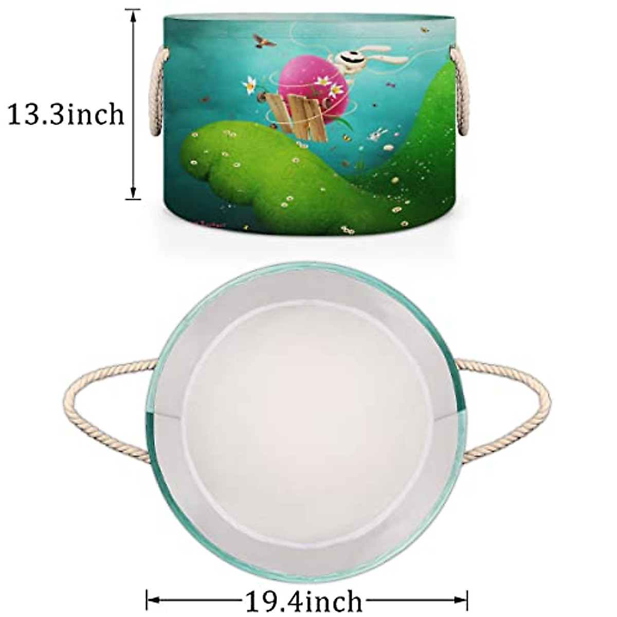 Easter Bunny Rabbit Eggs (9) Large Round Baskets for Storage Laundry Baskets with Handles Blanket Storage Basket for Bathroom Shelves Bins for Organizing Nursery Hamper Girl Boy