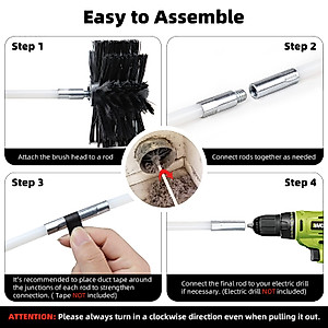 SEKKVY 30 feet Dryer Duct Cleaning Kit Chimney Cleaner Brush Lint Remover Use with or Without Drill Includes 18 Rods and 2 Nylon Brush Heads