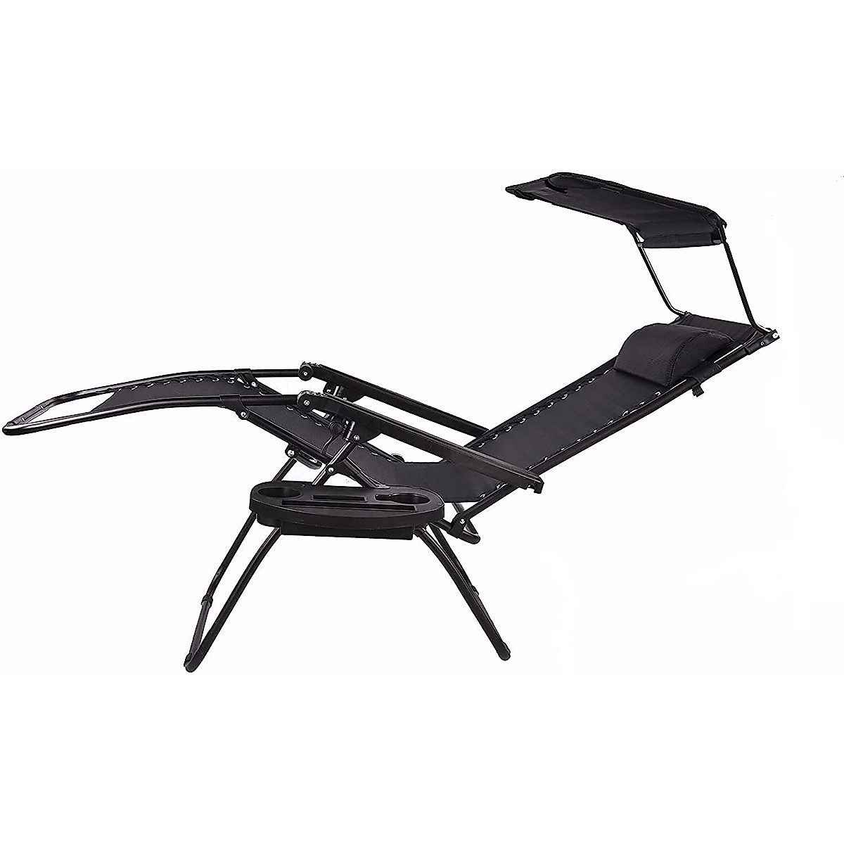 BTEXPERT CC5044B-2 Zero Gravity Chair Lounge for Relaxing, Outdoor Patio Beach Yard Garden Sunshade Utility Tray Cup Holder Case Pack (Set of 2 pcs), Two Piece, Alloy Steel, Black with Canopy