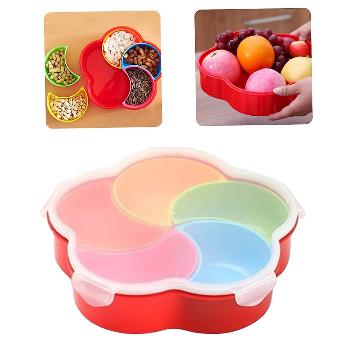 Snack Serving Tray Plastic 5 Compartment Appetizer Platter Sealed Food Server Dishes with Lid,Serving Platters Style2
