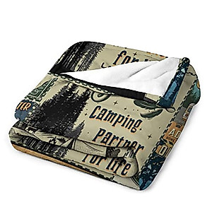 Eercsxul Camping Themed Throw Blankets for Couples Camp Lovers Gifts Camping Partners for Life 80"x60"