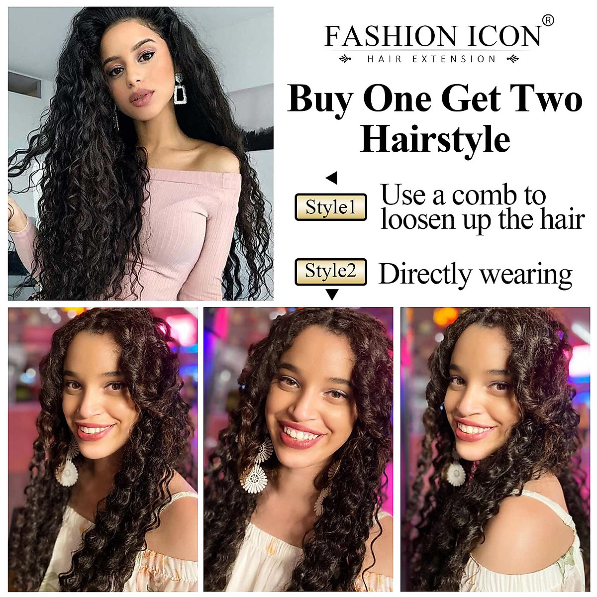 Clip in Hair Extensions Synthetic hair Clip in 140G 7Pcs/Lot Japanese Heat Resistant Fiber Hairpieces Deep Wave/ Body Wave/Straight hair (Deep Wave, Natural Black 1B#)(24 Inch (Pack of 7))