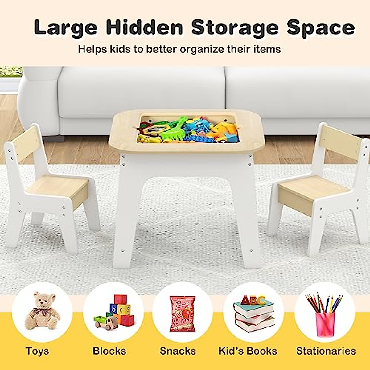 Costzon Kids Table and Chair Set, 3-in-1 Wooden Activity Table with Removable Tabletop, Blackboard & Whiteboard, Storage Space, Toddler Furniture for Arts, Crafts, Nursery, Preschool (Natural)