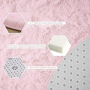 Unirea Soft Shag Area Rug for Bedroom Living Room, 4x6 Pink Fluffy Rugs Plush Carpet, Thick Long Fur Fuzzy Rug for Indoor Kids Nursery Girls Room Classroom Home Decor Floor Aesthetic