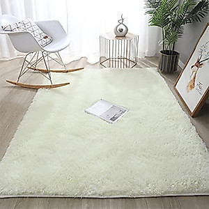 Soft Plush Shaggy Area Rug, Cozy Fluffy Carpet Rugs for Kids Girls Bedroom Decor and Living Room Nursery Dorm (4x6 Feet, Creamy White)