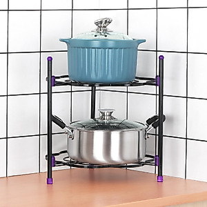 CACXKEP Pot Pan Organiser Rack Saucepan Storage Rack for Cupboard Kitchen Multifunctional Microwave Stand Stainless Steel Flower Shaped,Black,2 Tiers