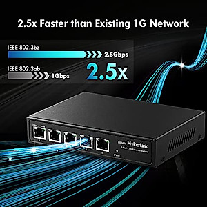 MokerLink 5 Port 2.5G Ethernet Switch, 5 x 2.5GBASE-T Ports, Compatible with 10/100/1000Mbps, Metal Unmanaged Fanless Network Switch