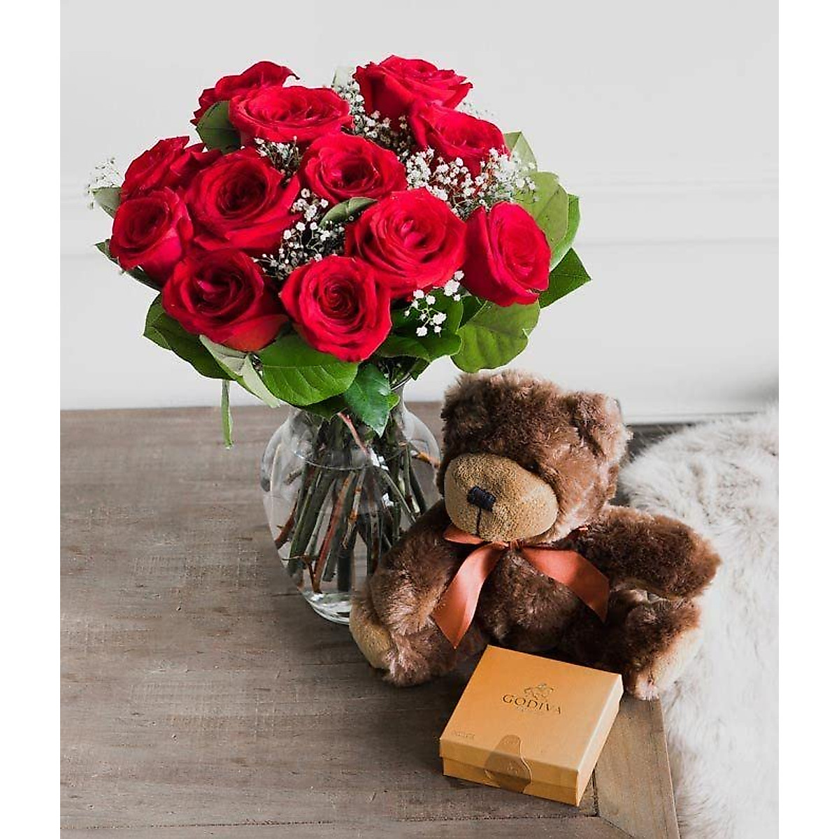 From You Flowers - One Dozen Long Stemmed Red Roses with Free Vase (Fresh Flowers) Birthday, Anniversary, Get Well, Sympathy, Congratulations