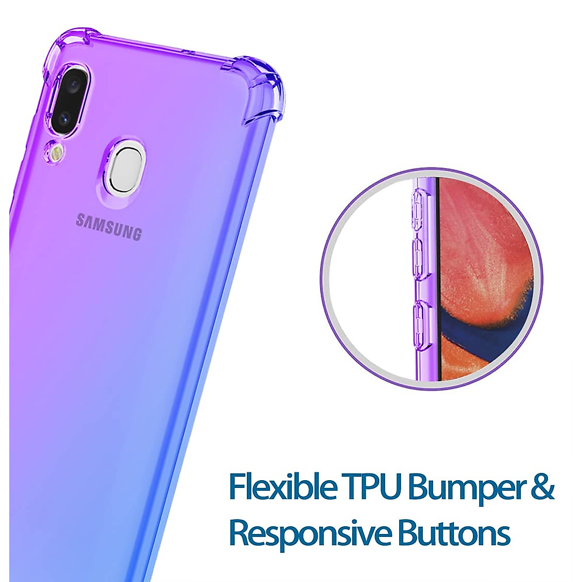 KOARWVC Case for Galaxy A40 Case,Samsung A40 SM-A405F Case, Crystal Clear Case Gradient Slim Anti Scratch TPU Shockproof Protective Phone Cases Cover for Samsung Galaxy A40 (Purple/Blue)